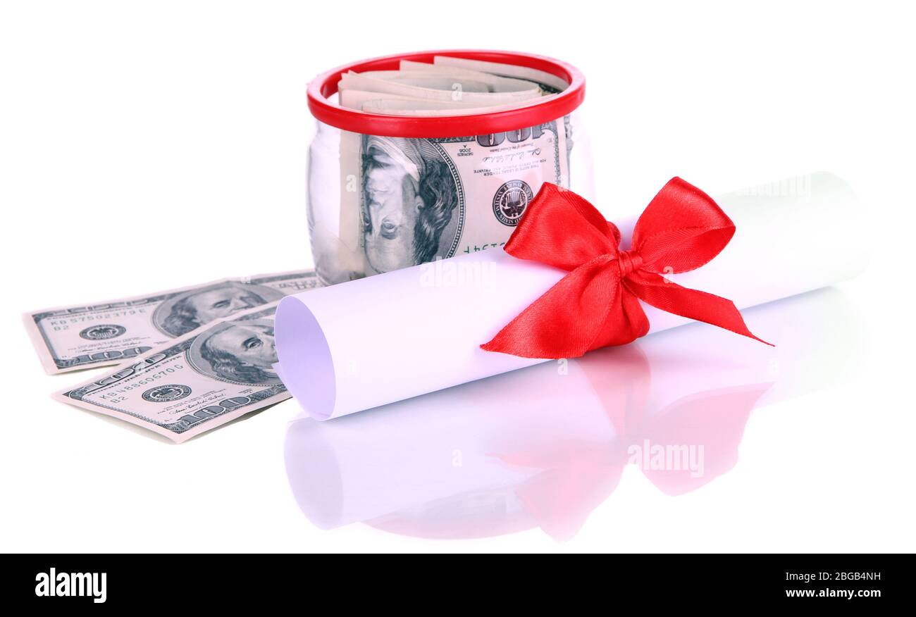 Money and university diploma. Cost of education. Conceptual photo ...