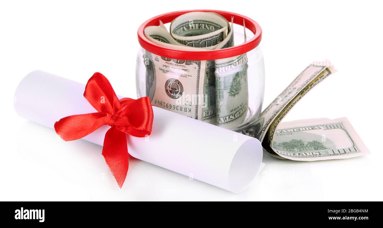 Money and university diploma. Cost of education. Conceptual photo ...