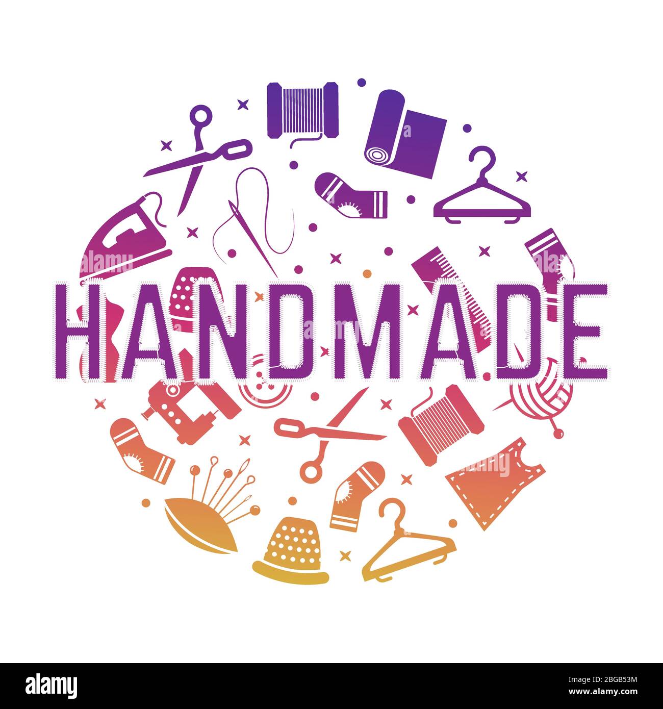 Colorful Handmade Banner Design With Sewing Needlework Icons Vector