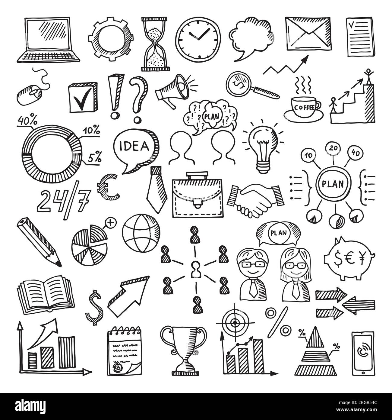 Hand drawn business icon set. Vector doodles illustrations isolate on ...