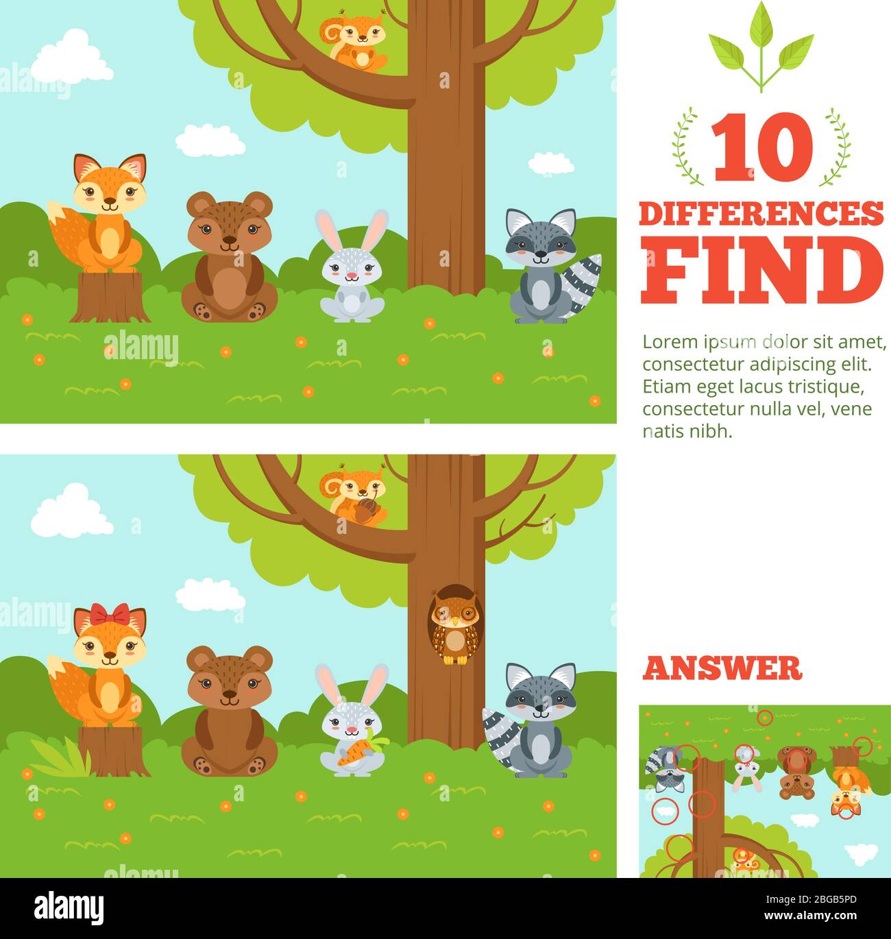 Educational game for kids with funny forest mascots. Vector cartoon ...
