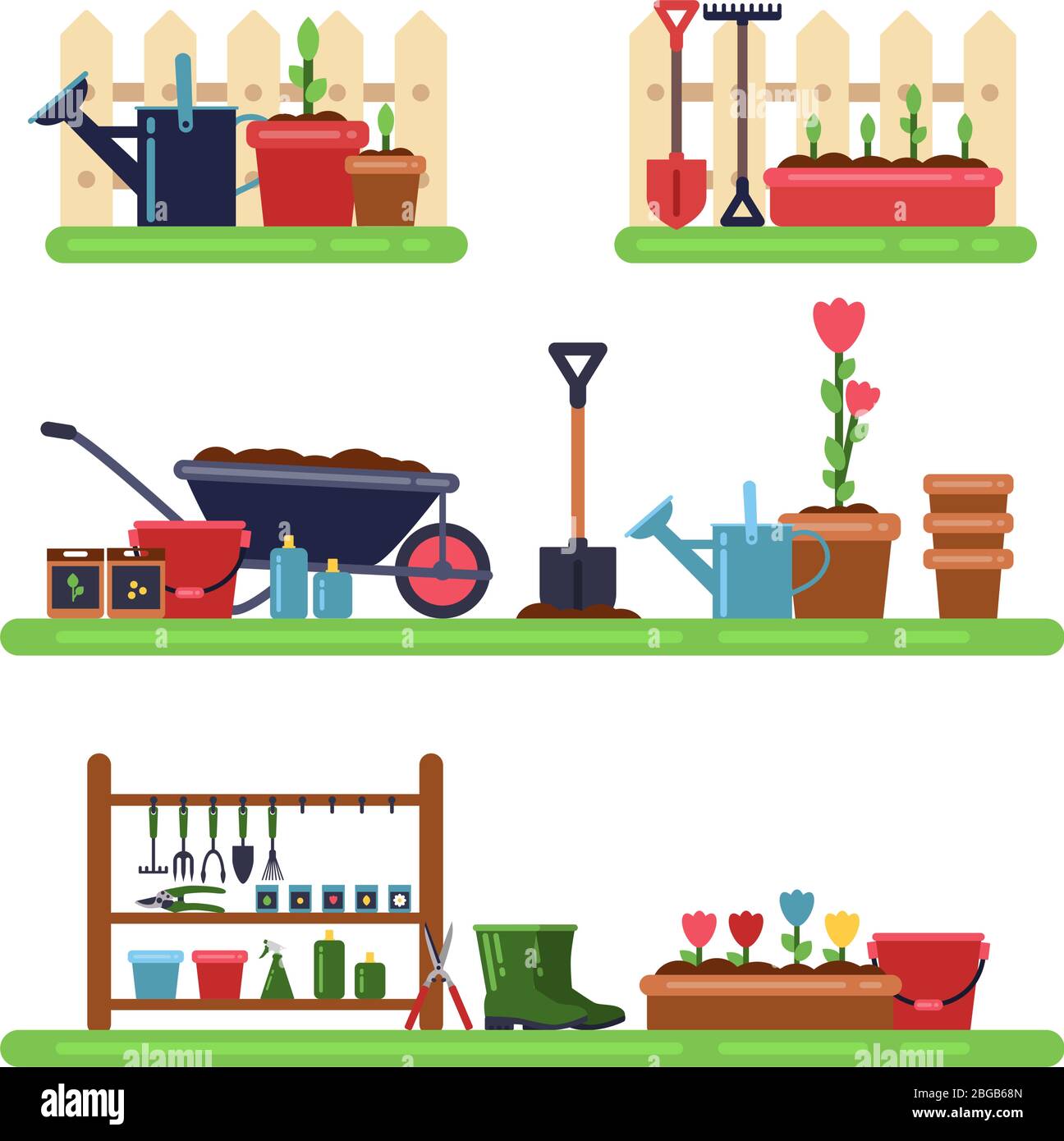 Gardens landscape with different furniture. Summer outdoor Stock Vector ...