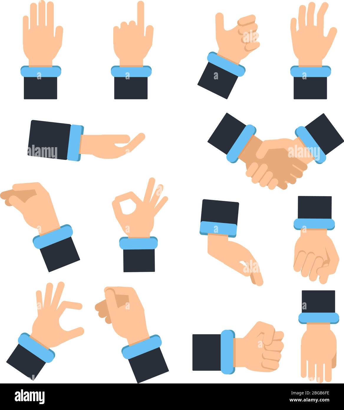 Holding hands in different action poses. Grabbing, taking and other ...