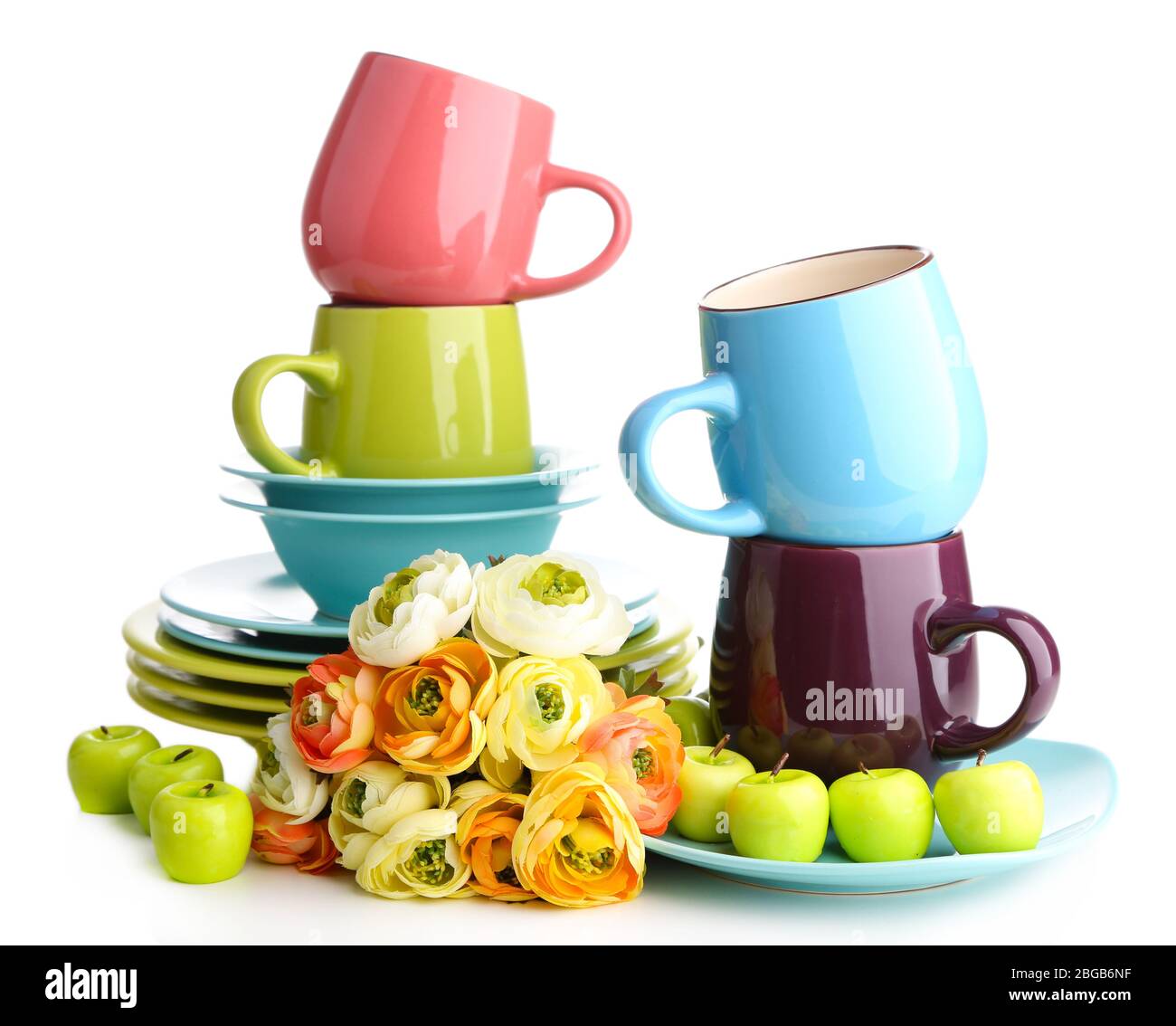 Clean colorful tableware isolated on white Stock Photo - Alamy