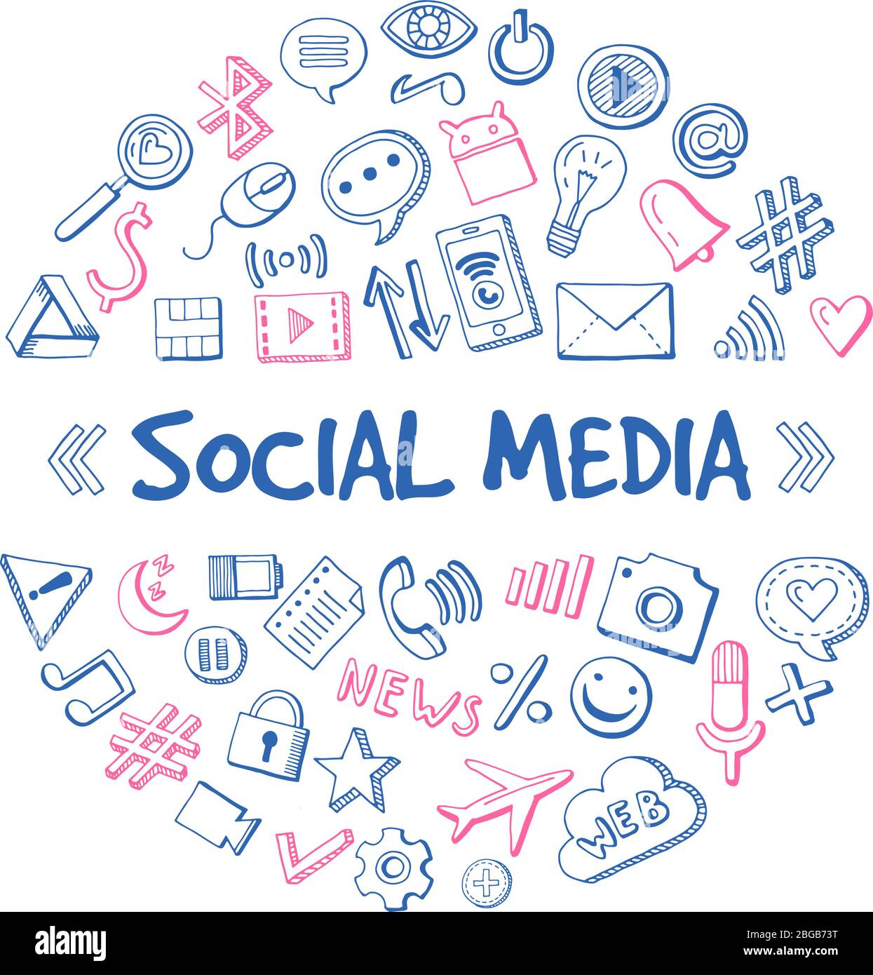 Social media network. Hand drawn infographic concept in circle shape on ...