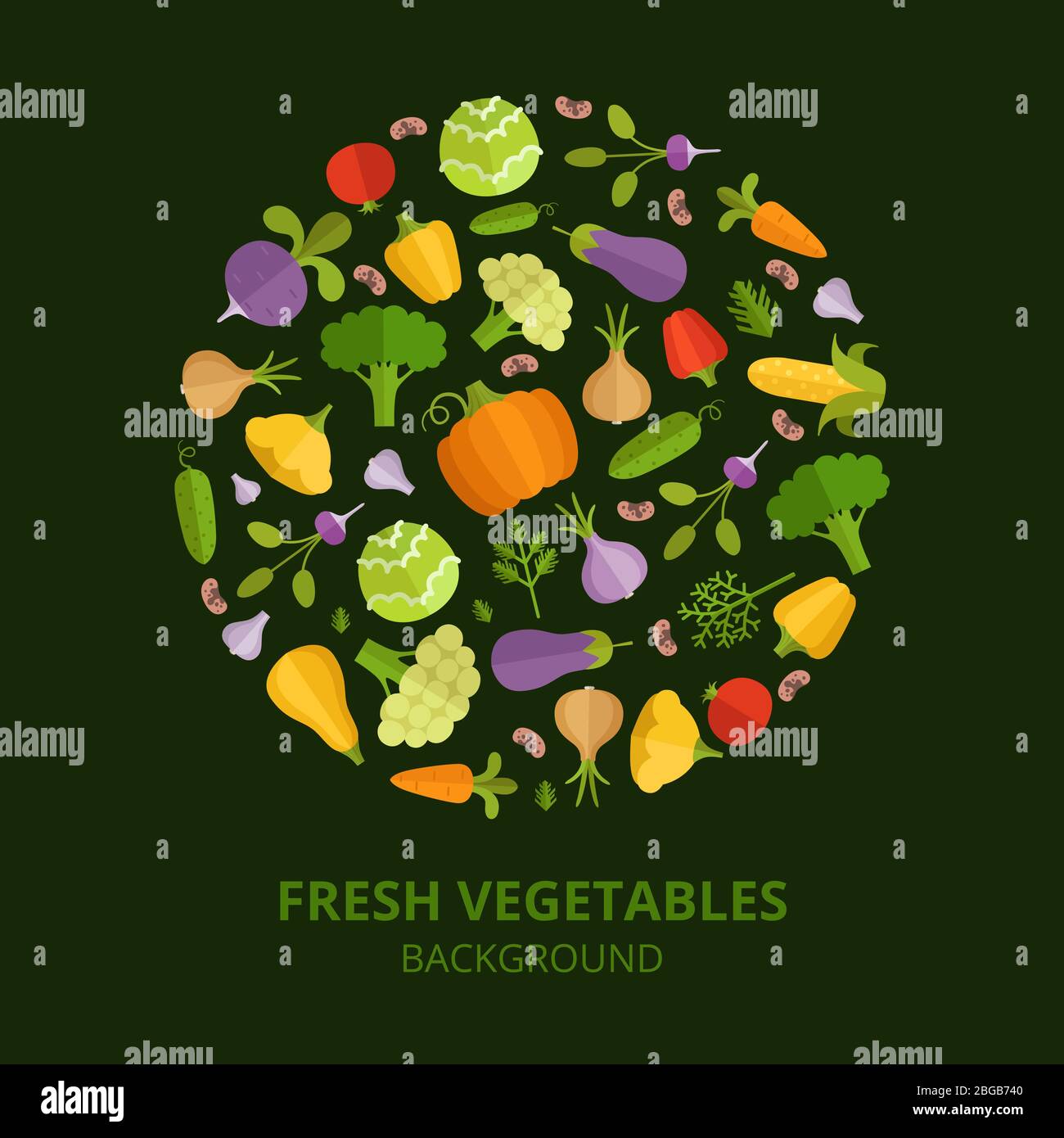 Natural foods illustration. Vegetables vector pictures in circle shape ...