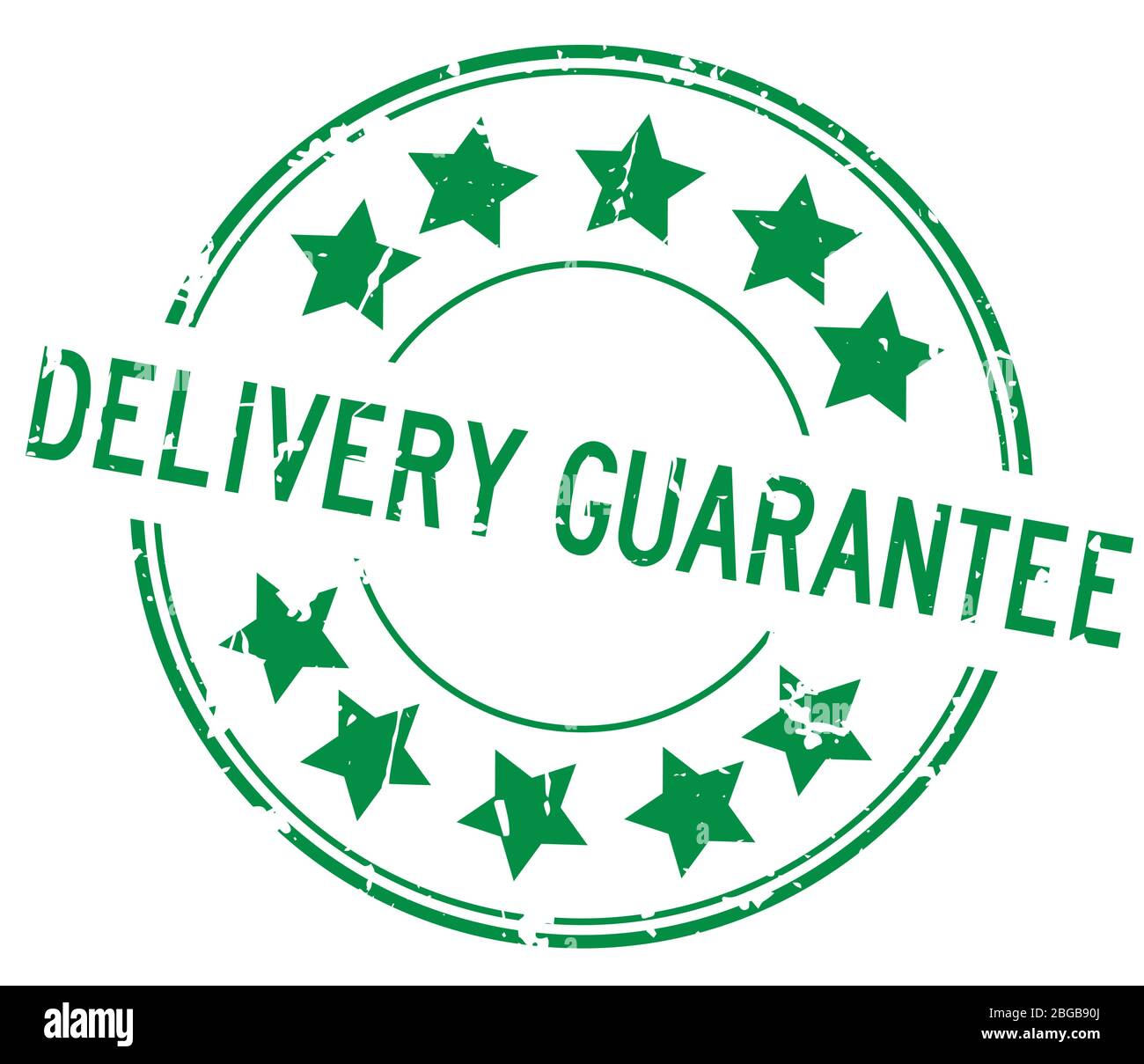 Grunge green delivery guarantee word with star icon round rubber seal ...