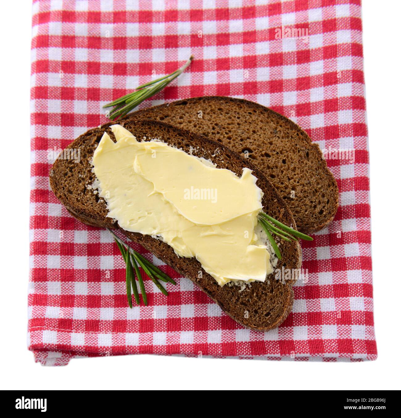 Slice of rye bread with butter, isolated on white Stock Photo - Alamy