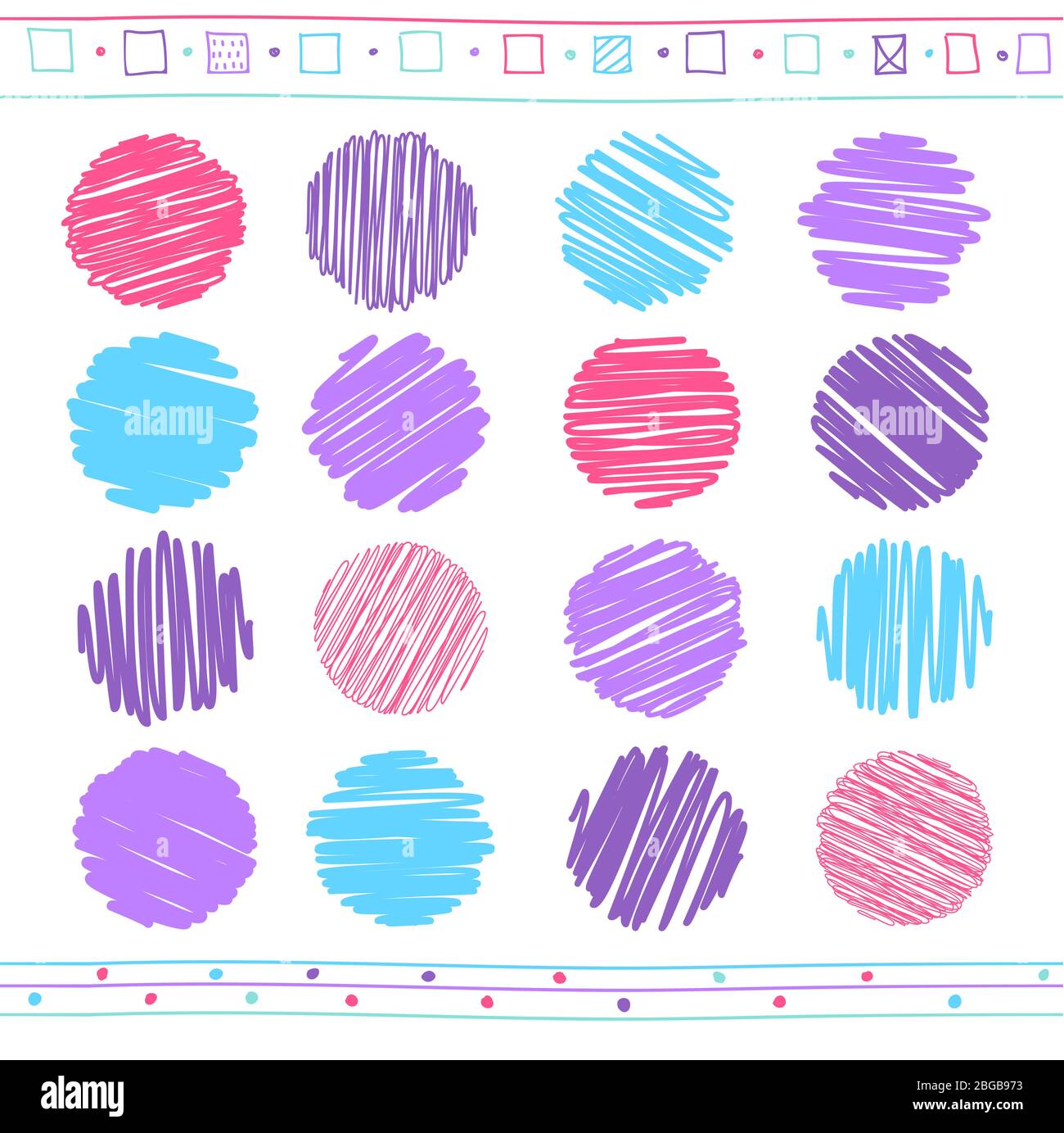 Vector collection of retro scribbled circular lines with hand drawn ...