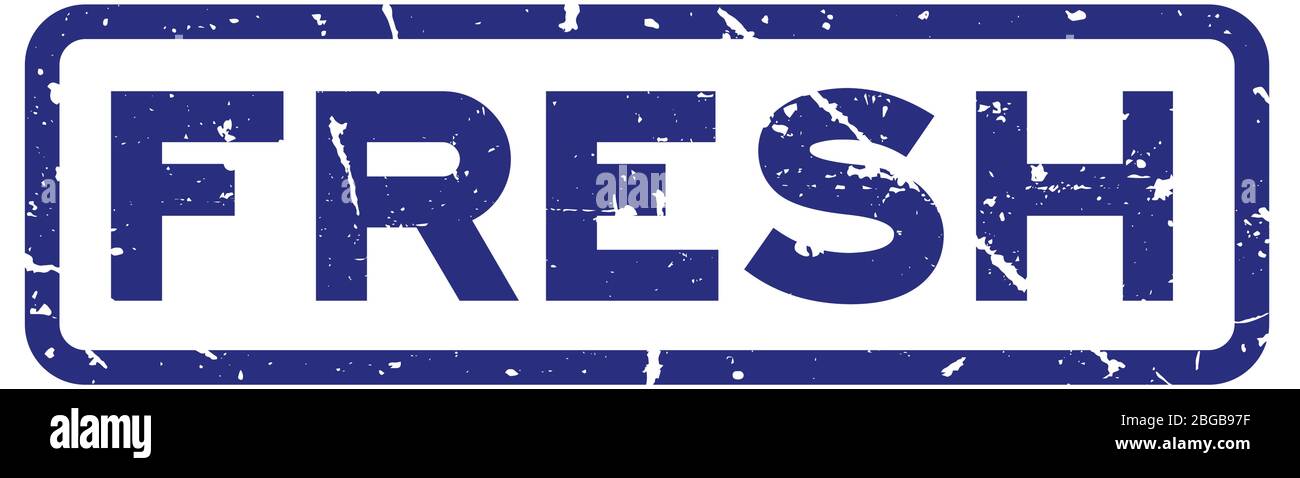 Grunge blue fresh word square rubber seal stamp on white background ...