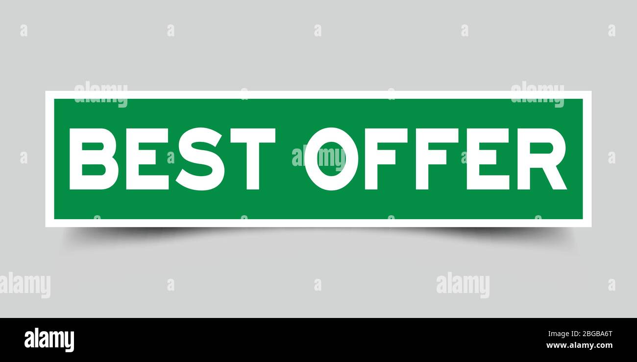 Green color label sticker in word best offer on gray background Stock ...