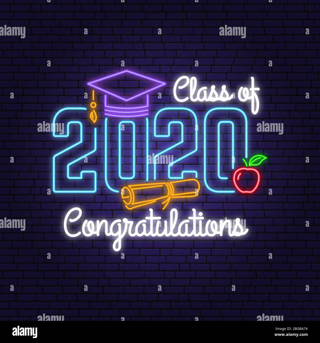 Class of 202 neon bright signboard, light banner. Vector illustration ...