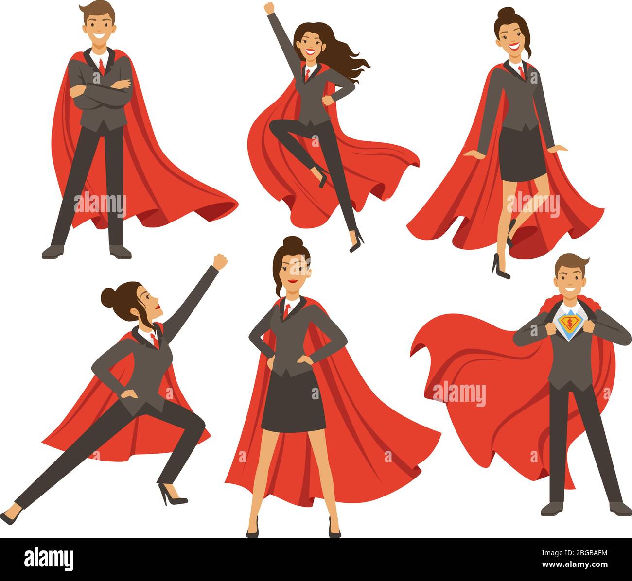 Businesswoman in action poses. Female superhero flying. Vector ...
