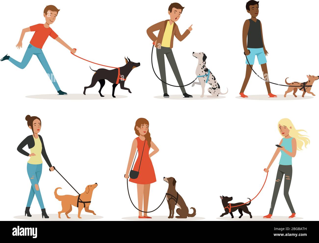 Cartoon People Walking Dogs Woman Walking With Her Dogs