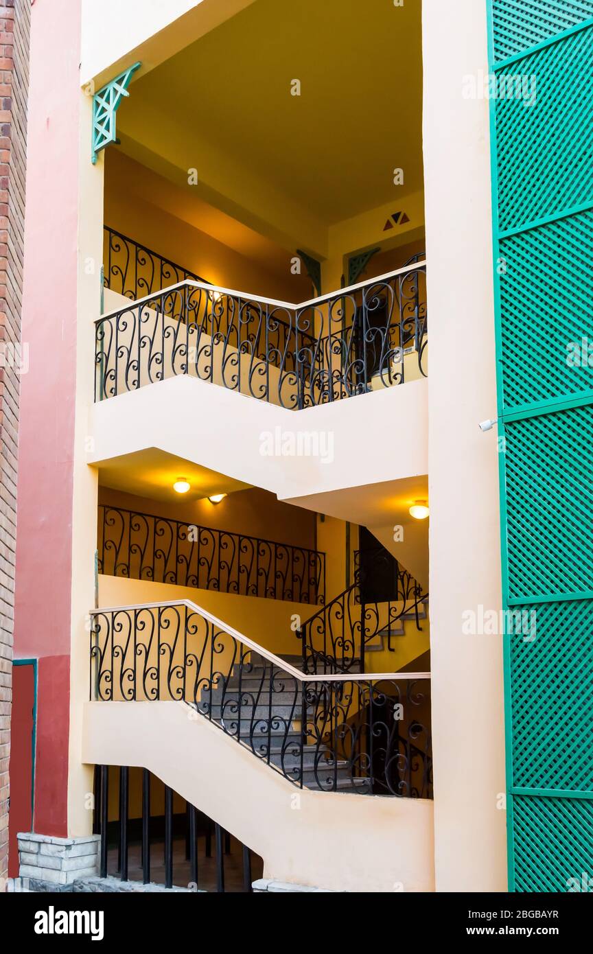 Exterior staircase with wrought iron balustrade a hotel in Hurghada ...