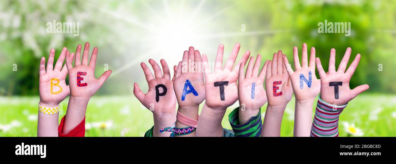 Children Hands Building Word Be Patient, Grass Meadow Stock Photo - Alamy