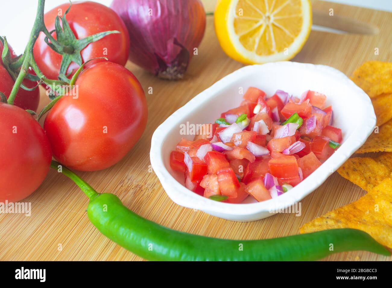 Mexican salsa pico de gallo with tomatoes, red onions, spicy green ...