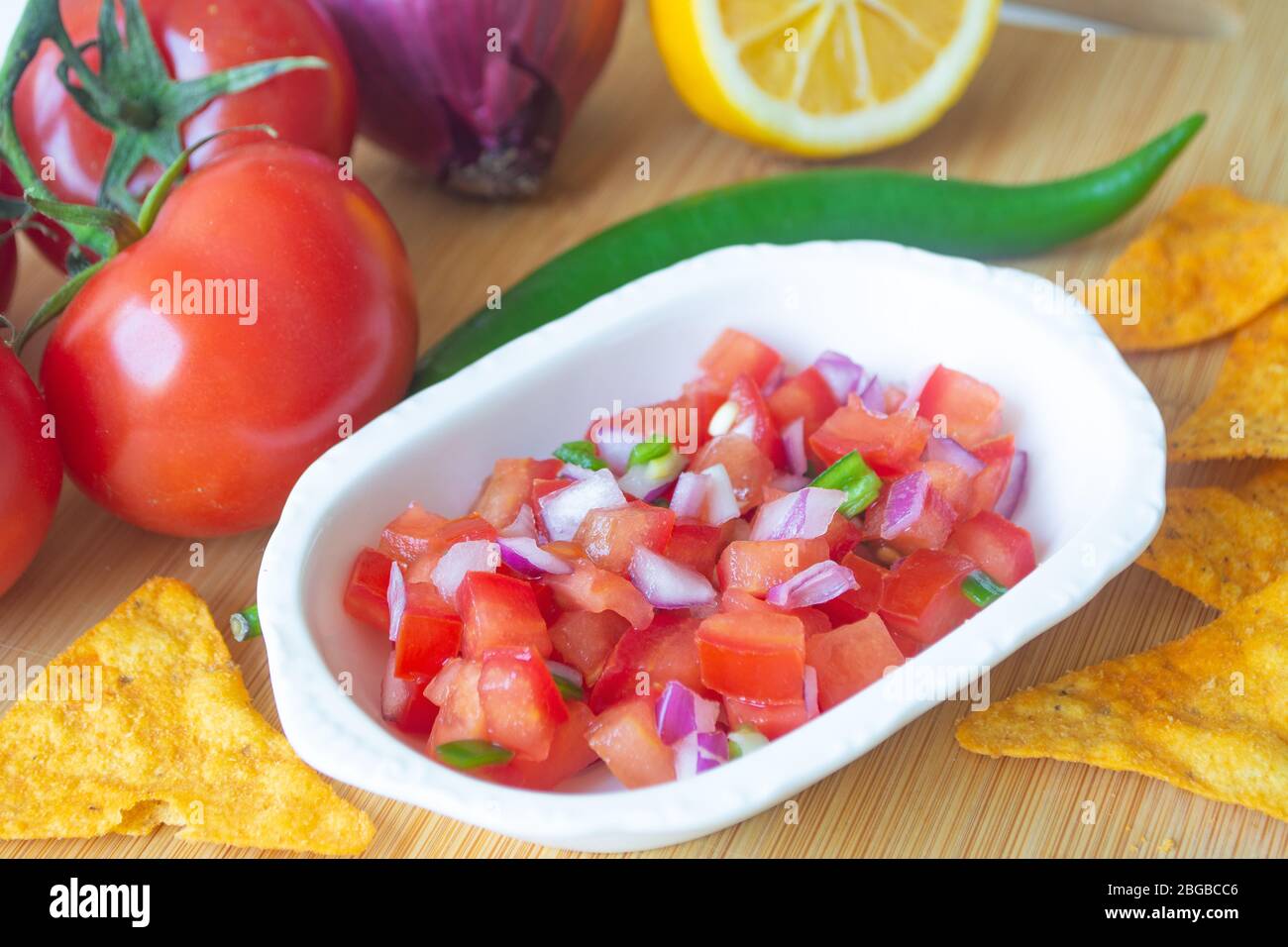 Mexican salsa pico de gallo with tomatoes, red onions, spicy green ...
