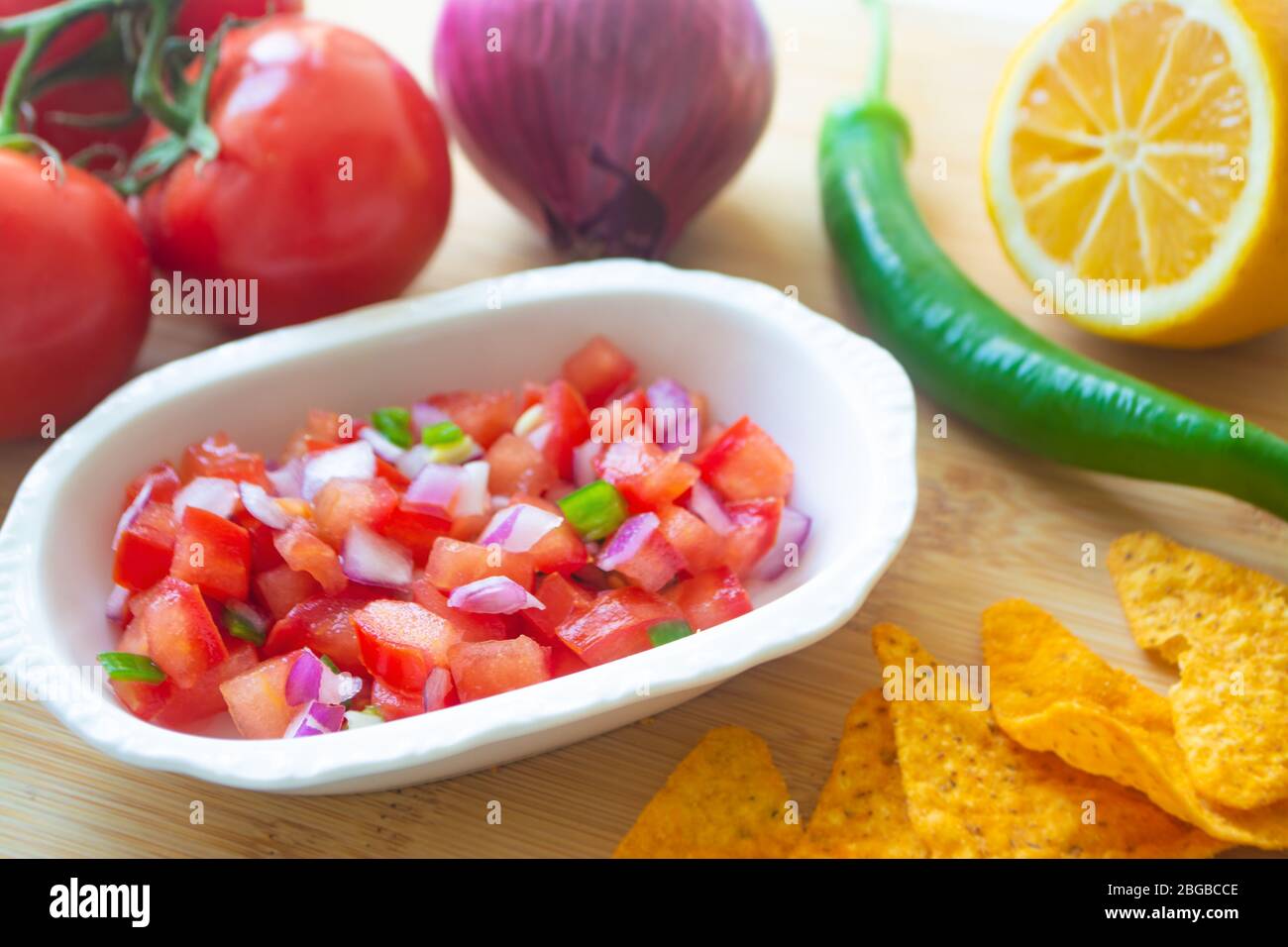 Mexican salsa pico de gallo with tomatoes, red onions, spicy green ...