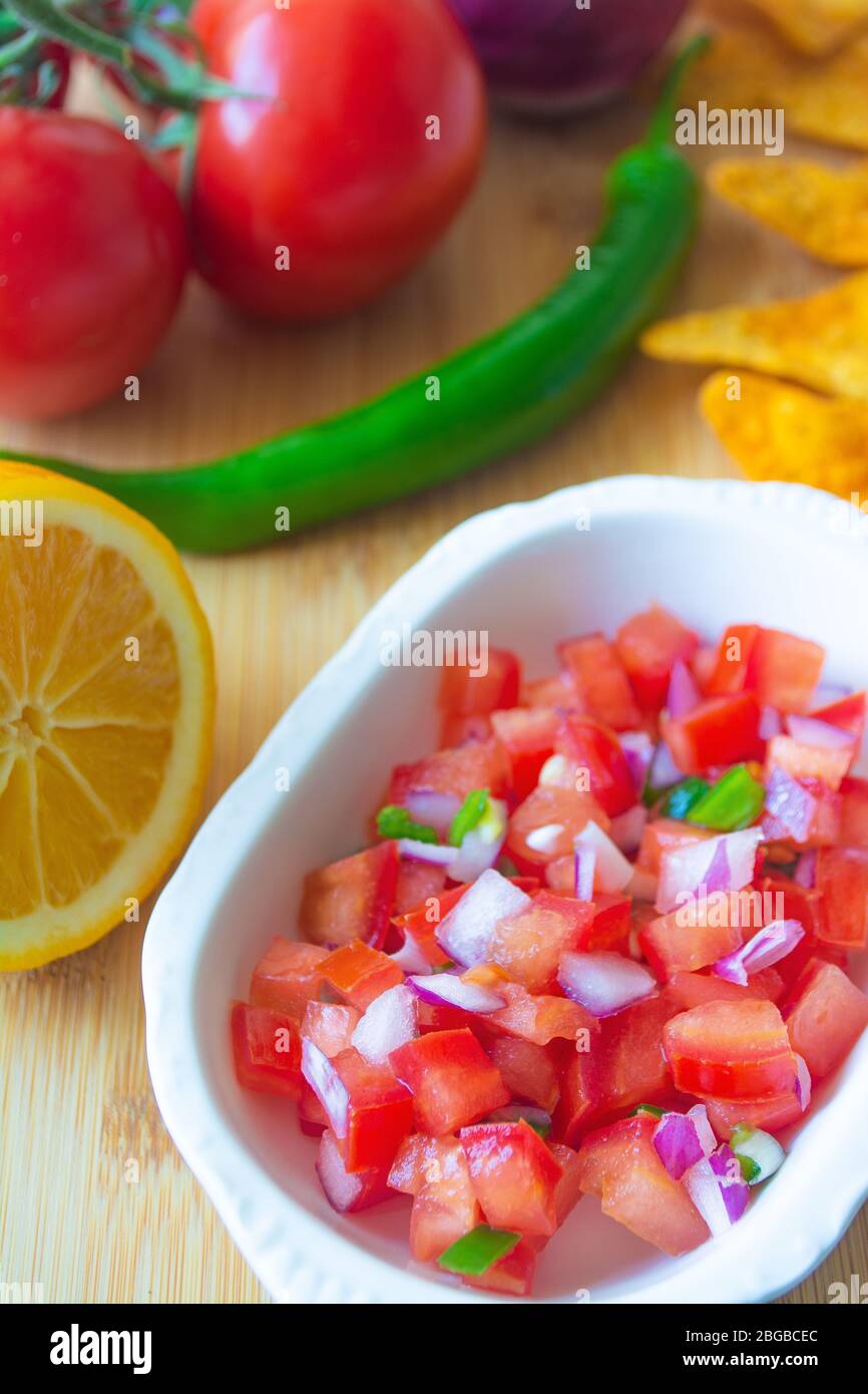 Mexican salsa pico de gallo with tomatoes, red onions, spicy green ...