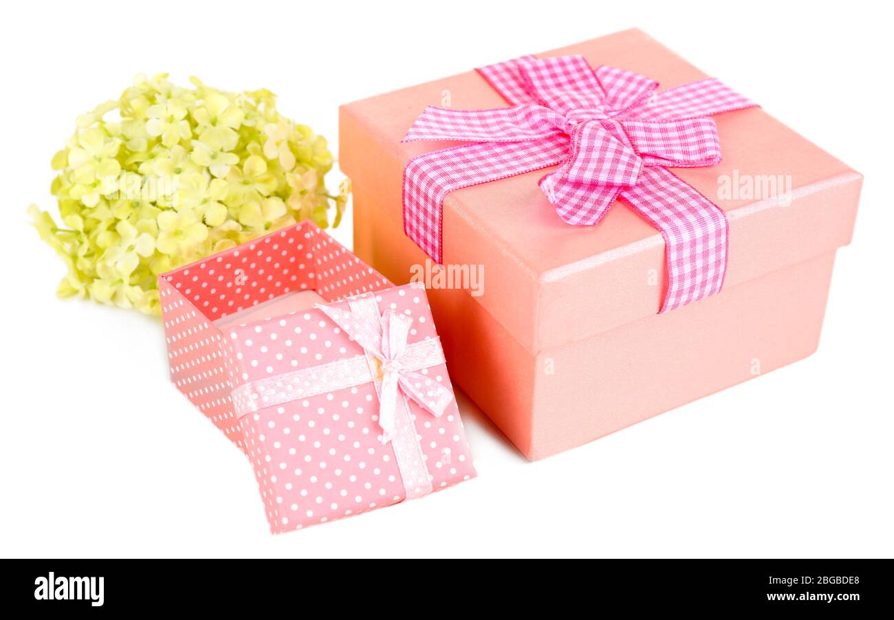 Gift boxes isolated on white Stock Photo - Alamy