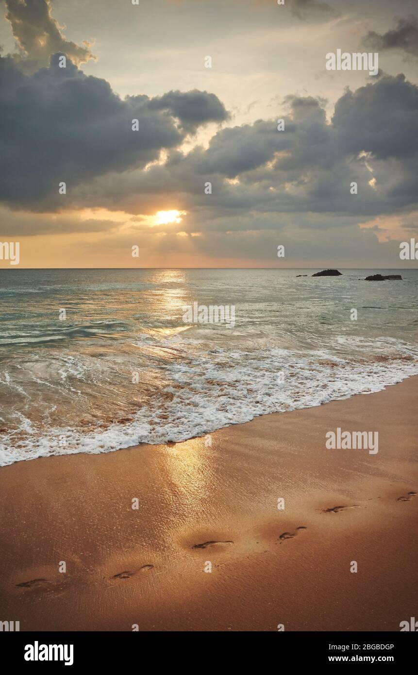 Tropical beach at beautiful sunset, Sri Lanka Stock Photo - Alamy