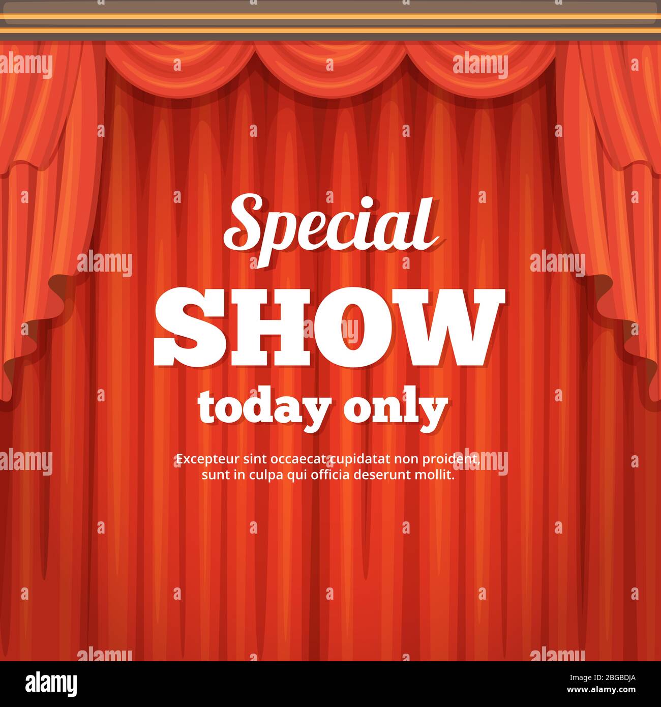 Poster with theater stage and red curtain. Cartoon style illustration ...