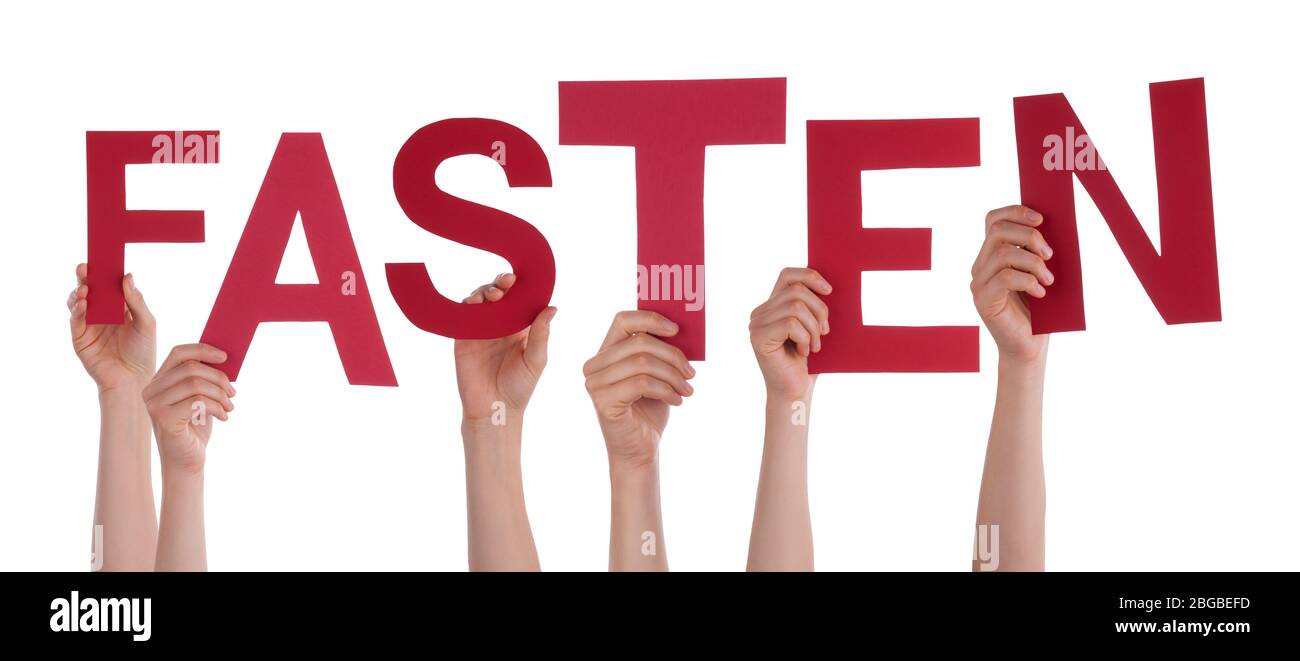 People Hands Holding Word Fasten Means Fasting, Isolated Background ...