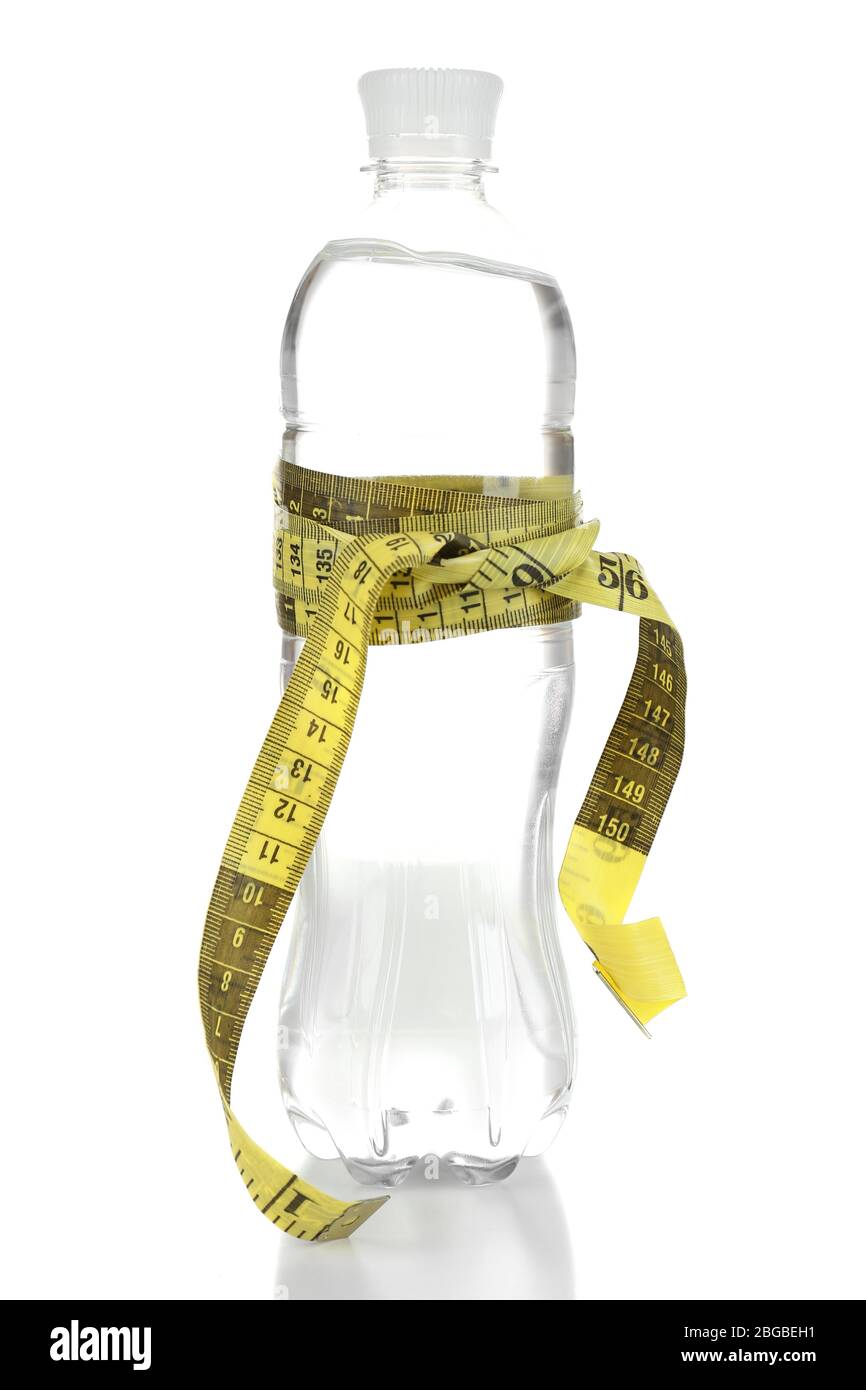 Bottle of water with measuring tape, isolated on white Stock Photo - Alamy