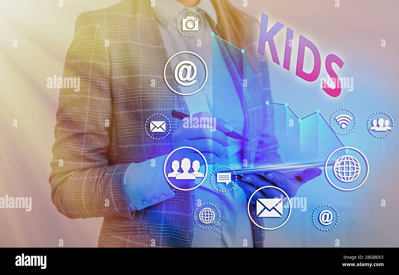 Writing note showing Kids. Business concept for a young being below the ...