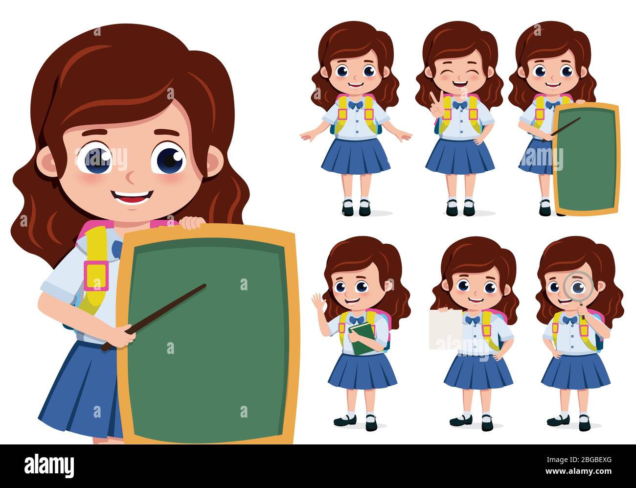 School girl character vector set. Back to school girl student ...