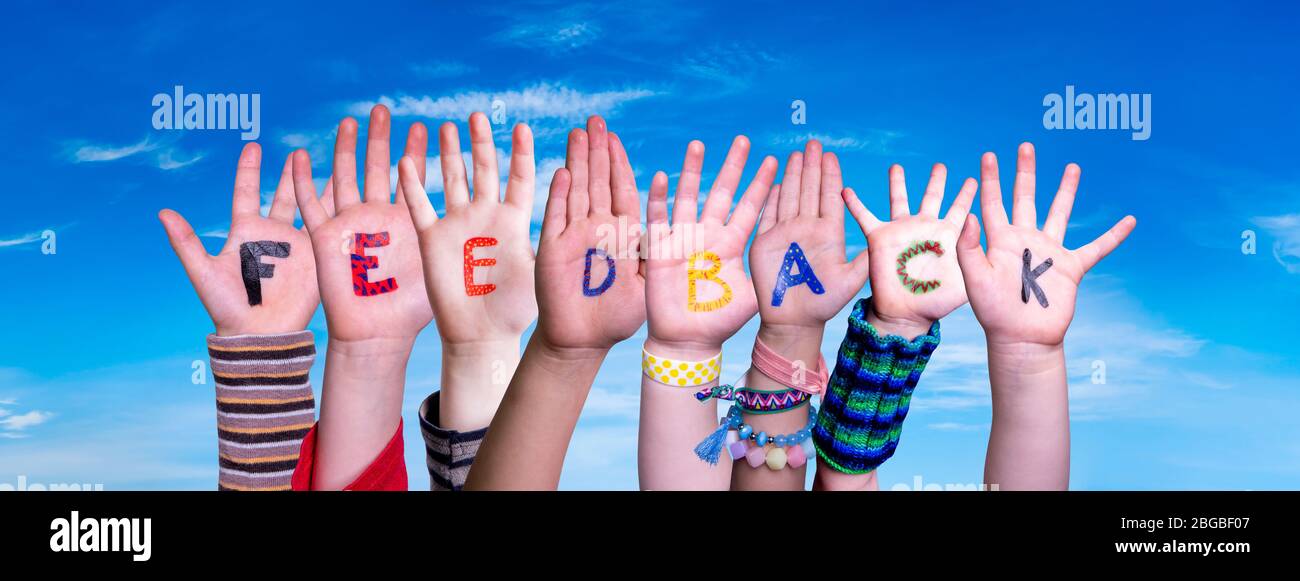 Children Hands Building Word Feedback, Blue Sky Stock Photo - Alamy