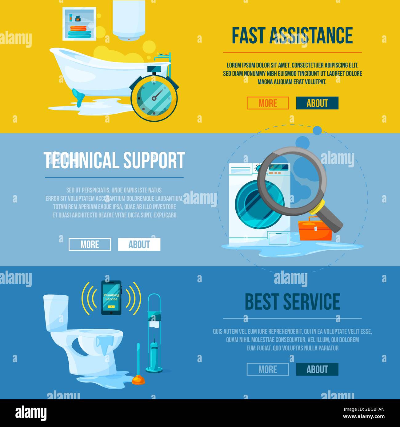 Plumbing works. Toilet, bathroom and kitchen water pipelines. Vector ...