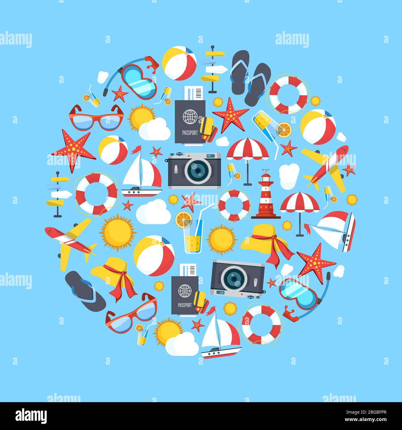 Summer vector icon set, graphic elements and symbols in circle shape ...