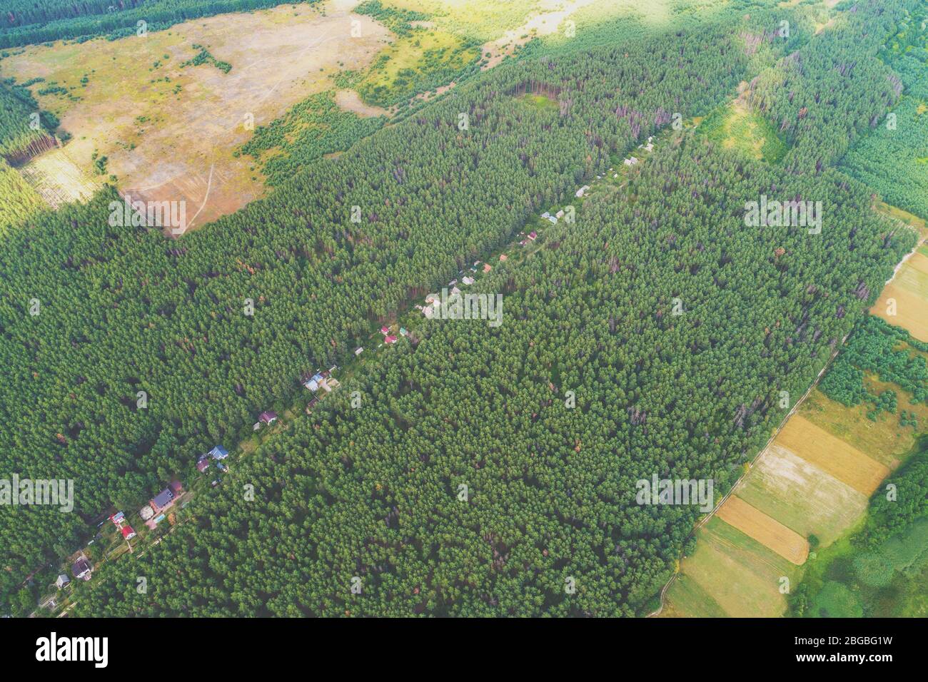 Rural landscape aerial view. Village in the forest. Farmland Stock ...