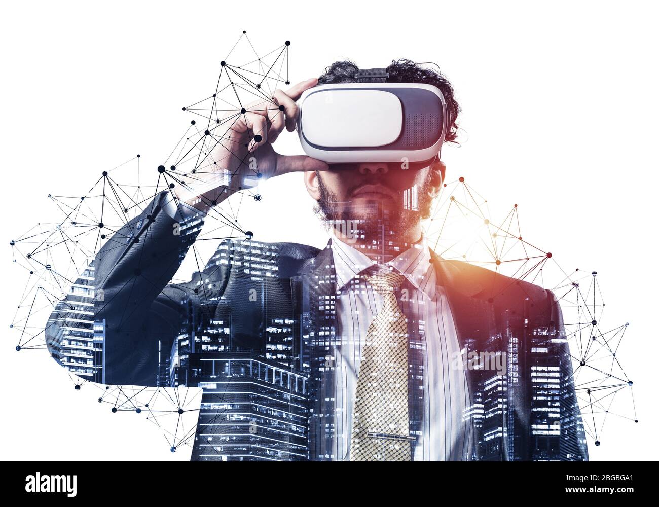 Handsome young man standing with VR headset Stock Photo - Alamy