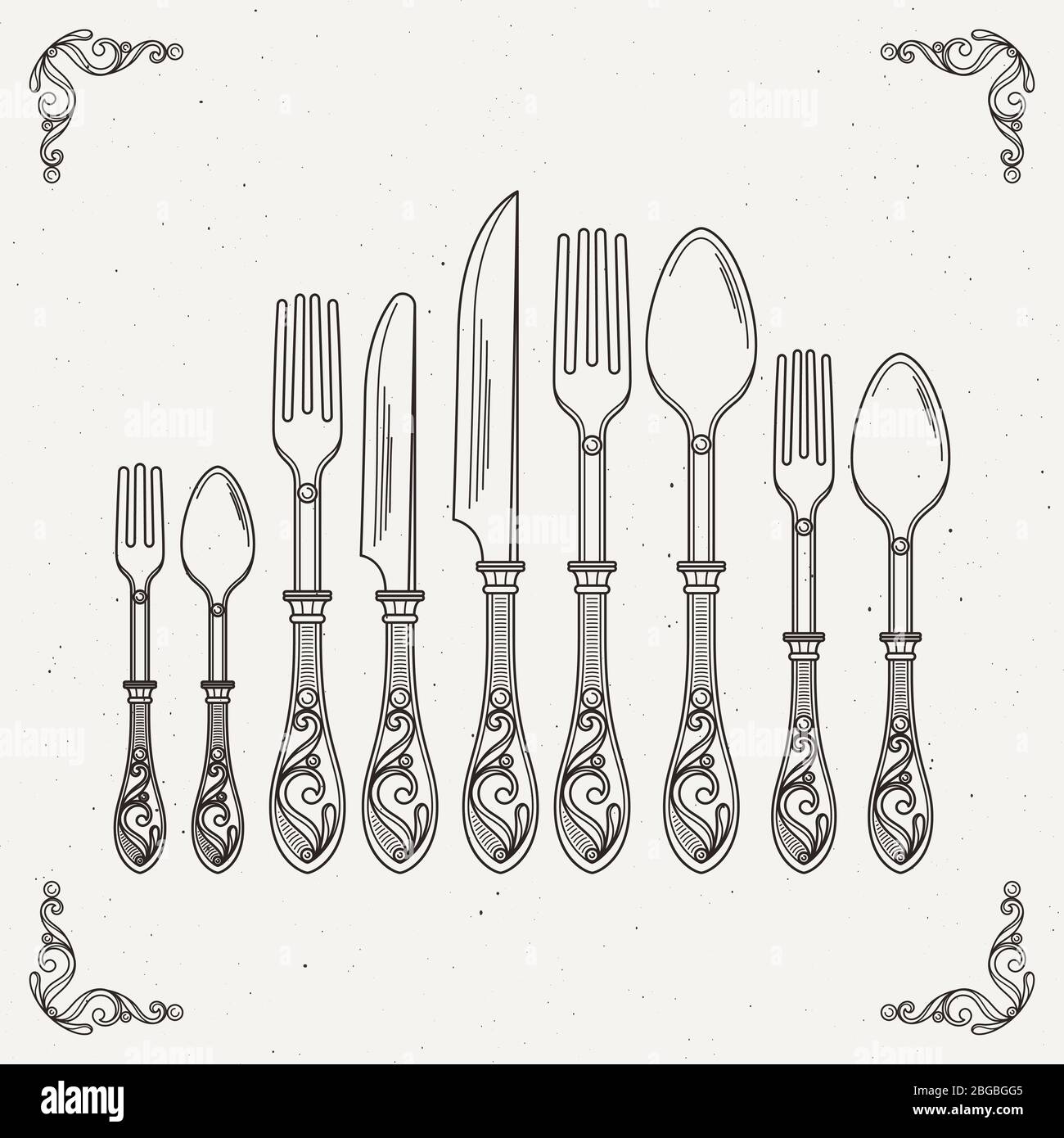 Spoon set drawing hi-res stock photography and images - Alamy
