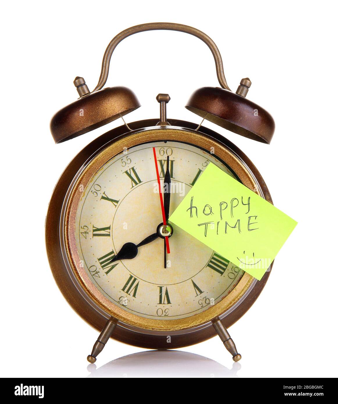 Alarm clock with sticker isolated on white Stock Photo - Alamy