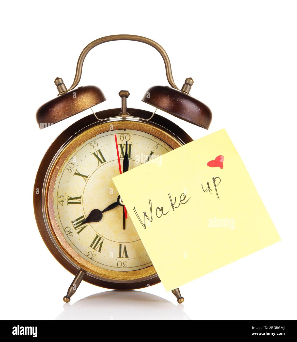 Alarm clock with sticker isolated on white Stock Photo - Alamy