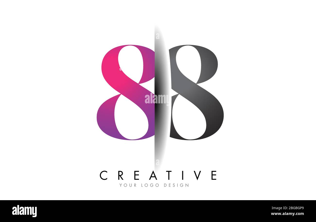 88 8 Grey and Pink Number Logo with Creative Shadow Cut Vector ...