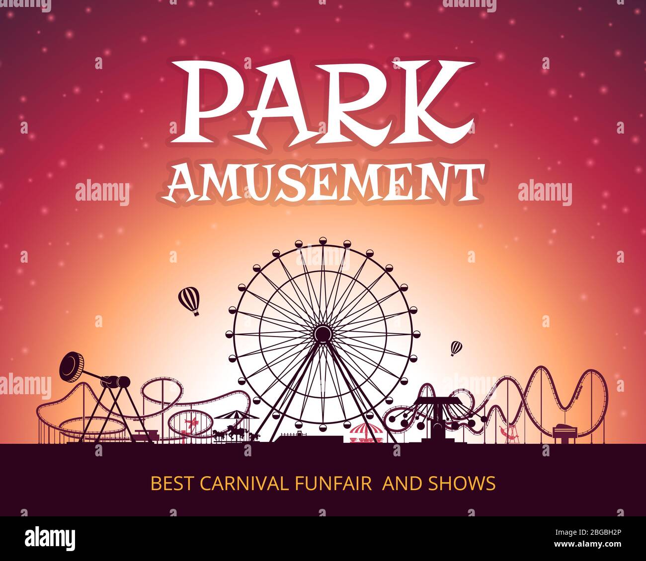 Color vector background of amusement park. Poster design with place for ...