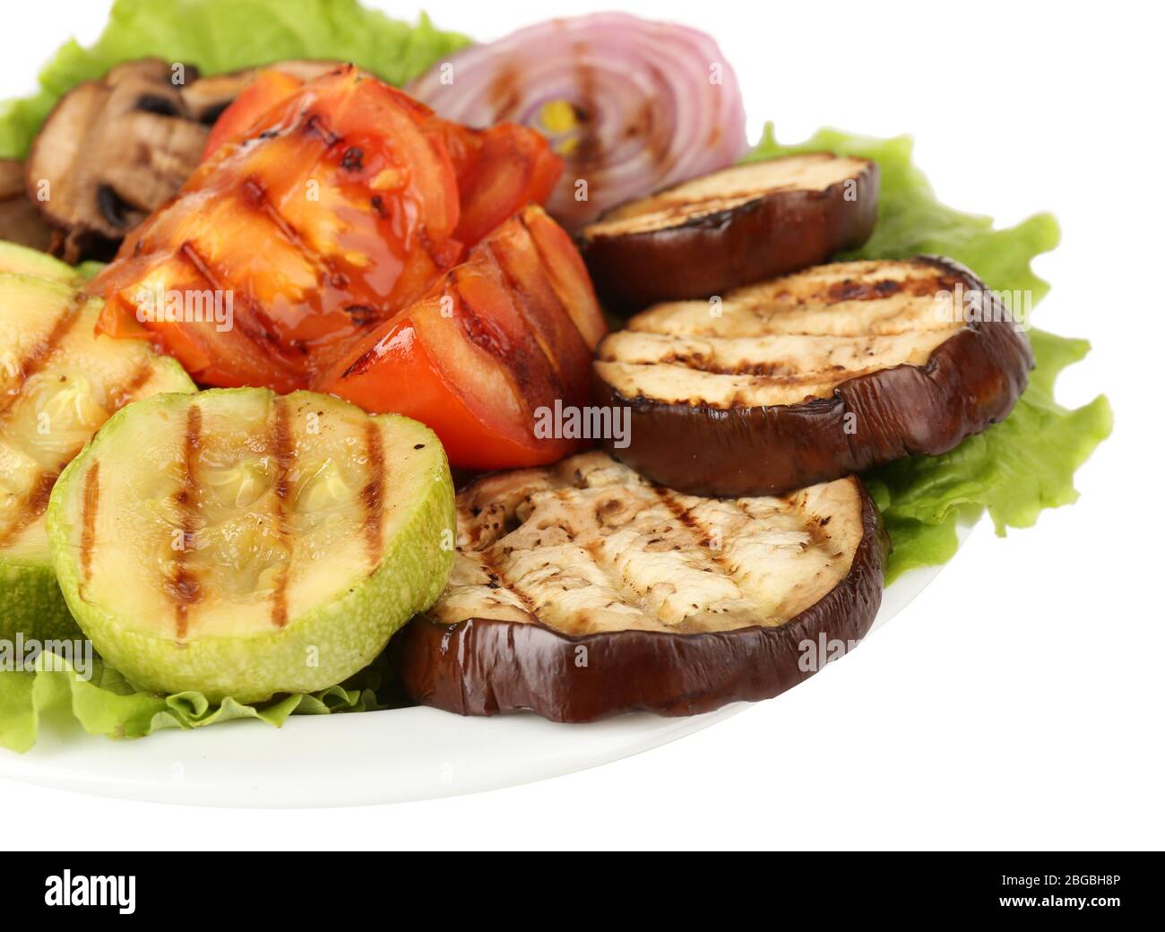 Delicious grilled vegetables on plate isolated on white Stock Photo - Alamy