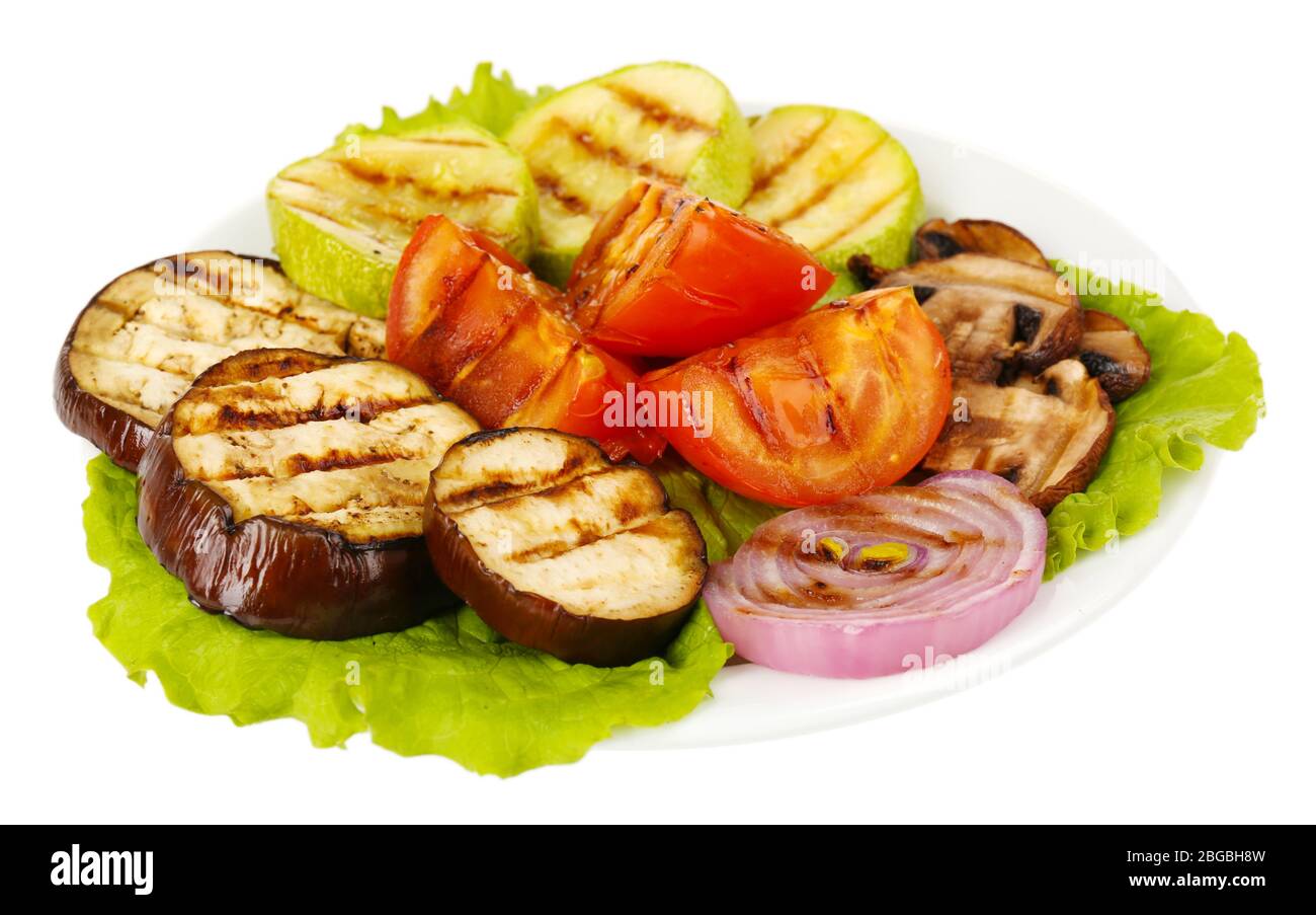 Delicious grilled vegetables on plate isolated on white Stock Photo - Alamy