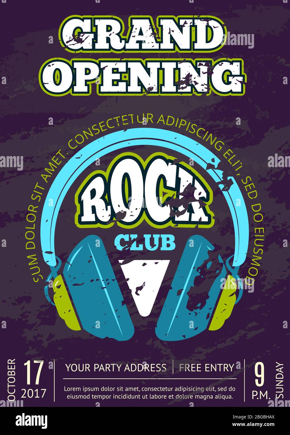 Vector rock music club, music shop with headphones Stock Vector Image ...