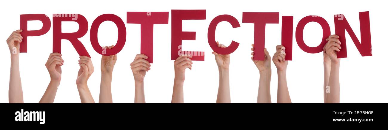 People Hands Holding Word Protection, Isolated Background Stock Photo ...