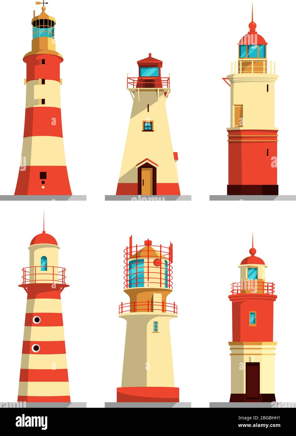 Lighthouses in different styles. Vector cartoon illustrations set Stock ...