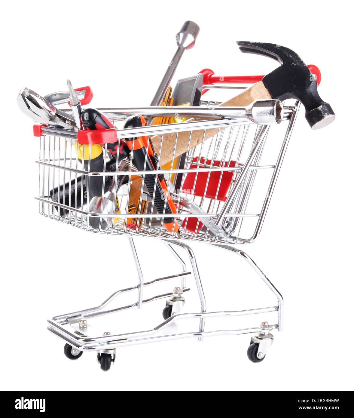 Construction tools in shopping cart isolated on white Stock Photo - Alamy