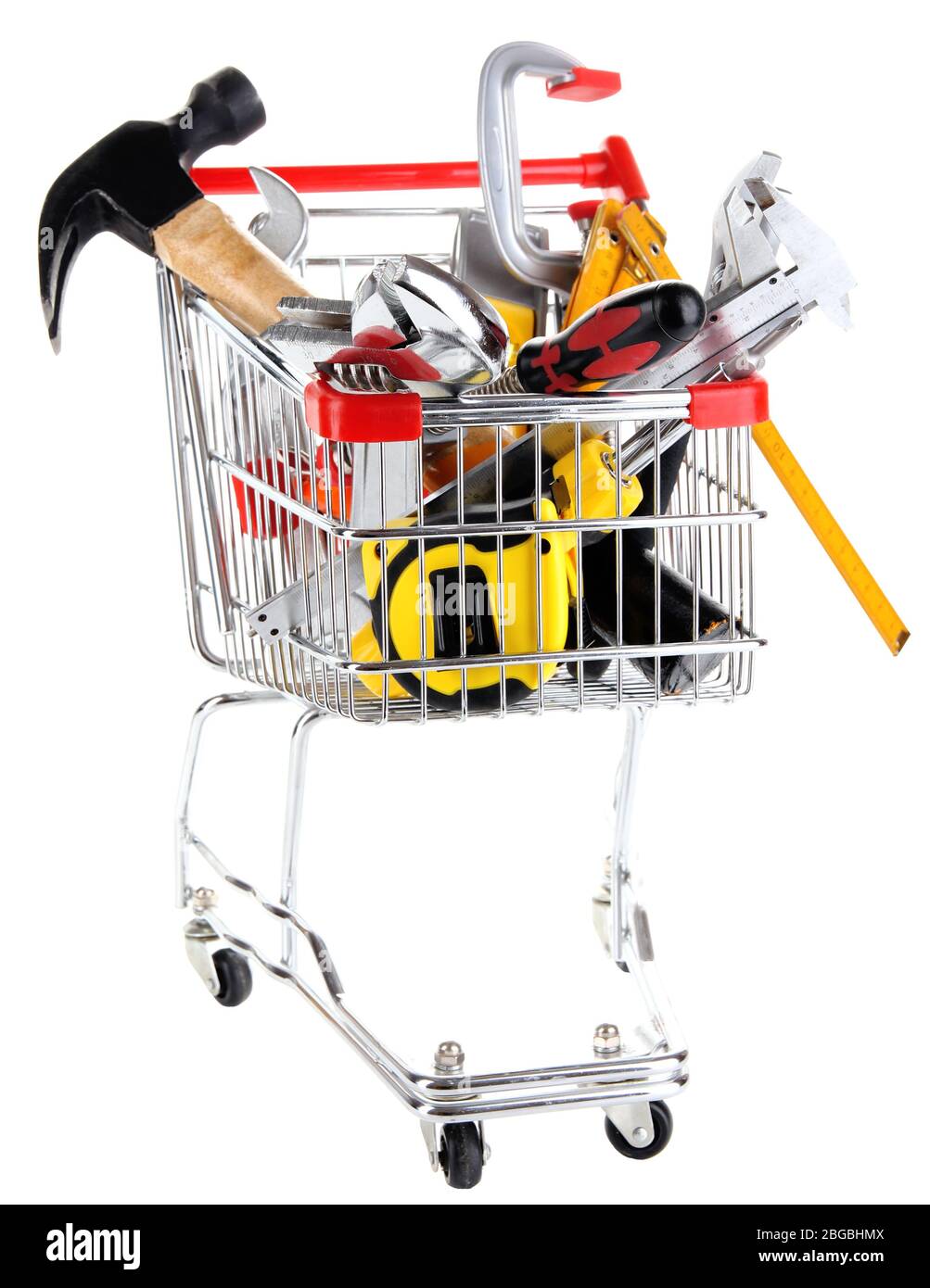 Construction tools in shopping cart isolated on white Stock Photo - Alamy