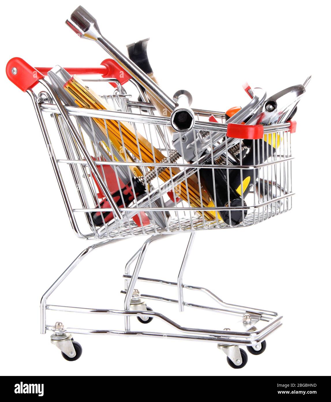 Construction tools in shopping cart isolated on white Stock Photo - Alamy