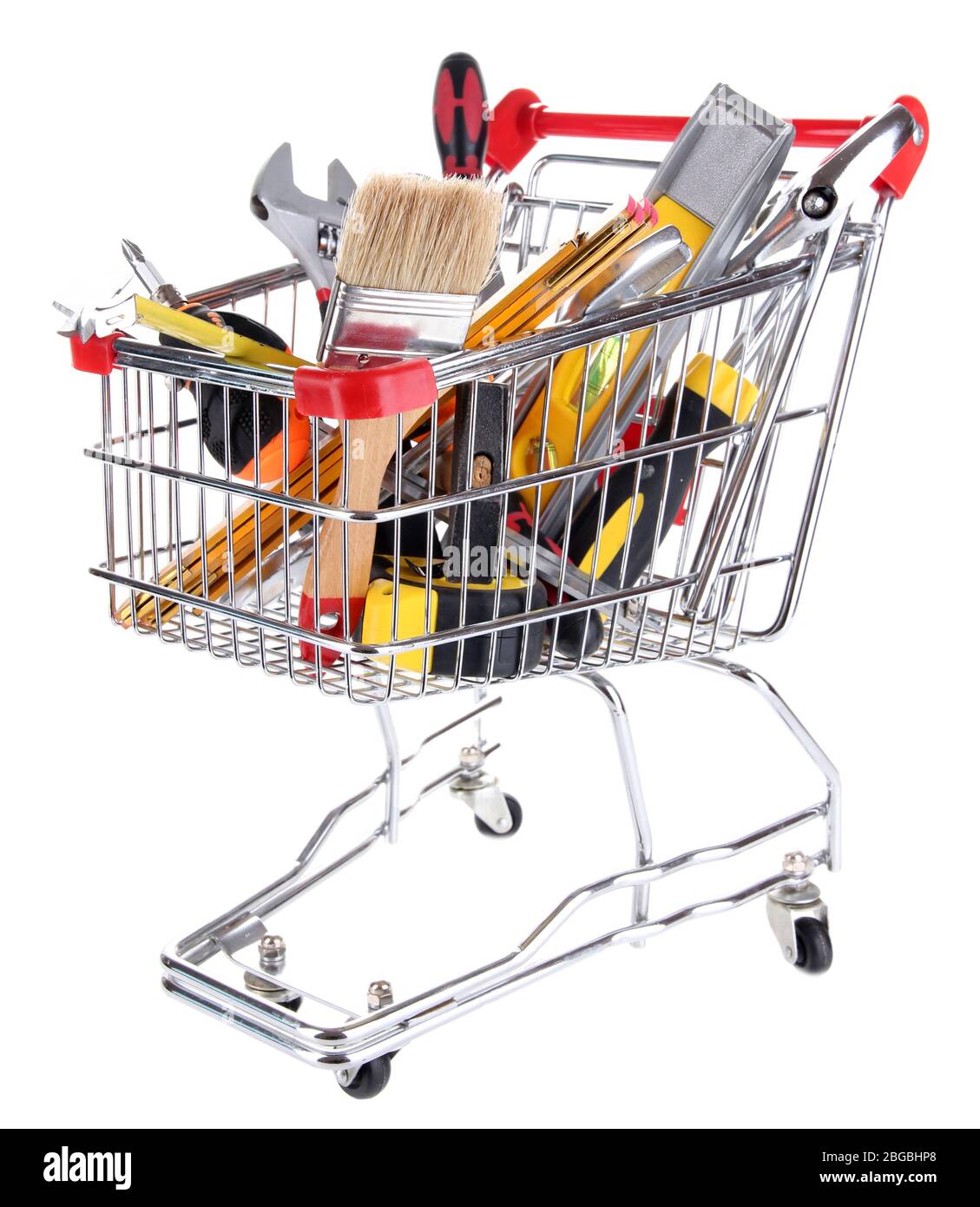 Construction tools in shopping cart isolated on white Stock Photo - Alamy